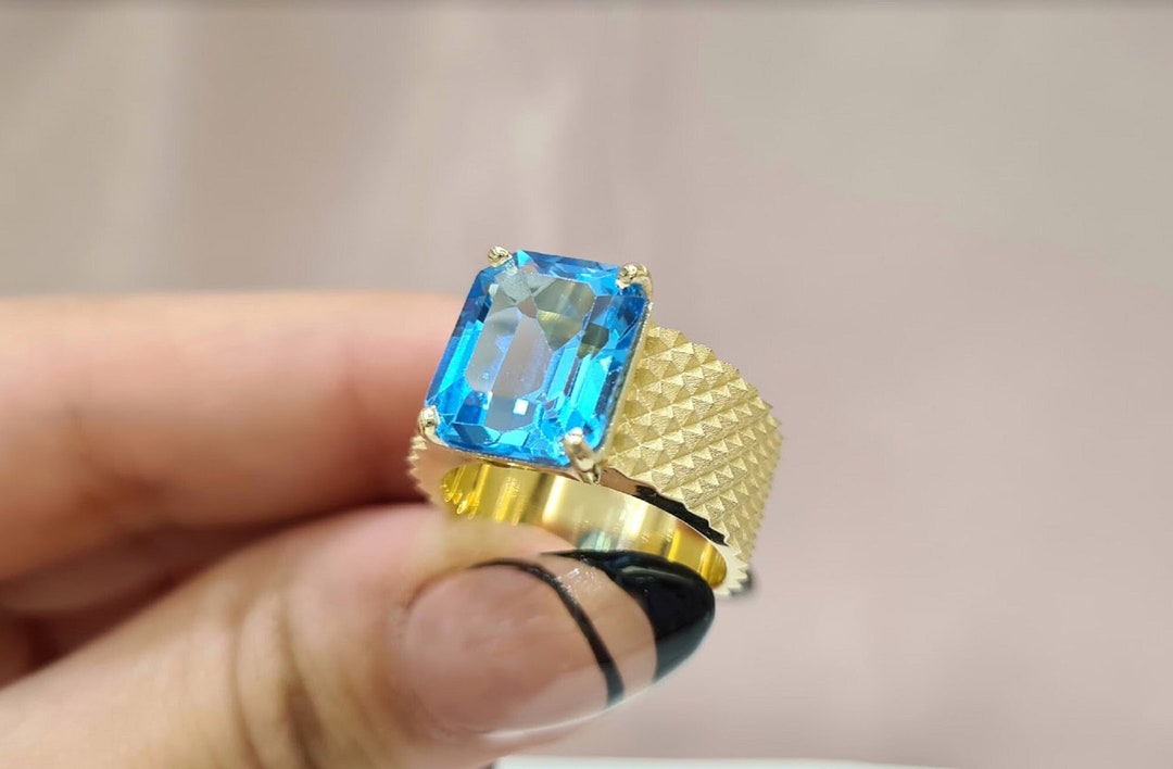 Swiss Topaz Ring • Handmade 14K Matte and Shiny Yellow Gold • Swiss ...