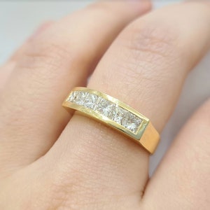 Channel Setting Ring • Princess Cut Diamonds • 18K Solid Yellow Gold ...