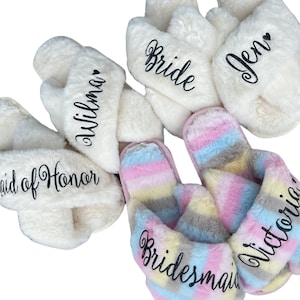 Fluffy Slippers Customized Gift, Bridesmaid Gift, Personalized Slippers ...