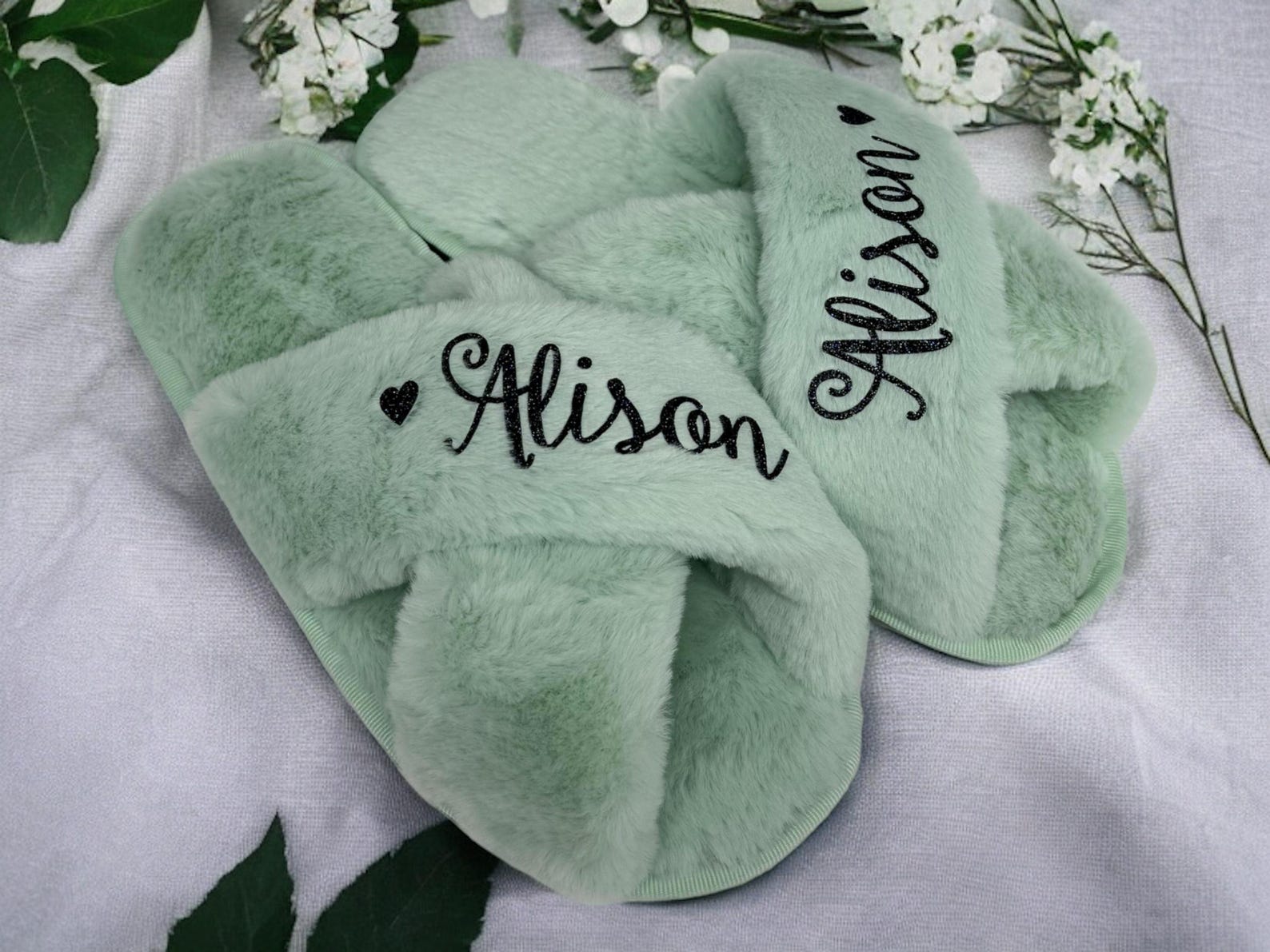 Fluffy Slippers Customized Gift, Bridesmaid Gift, Personalized Slippers ...
