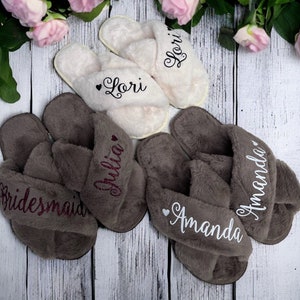 Fluffy Slippers Customized Gift, Bridesmaid Gift, Personalized Slippers ...