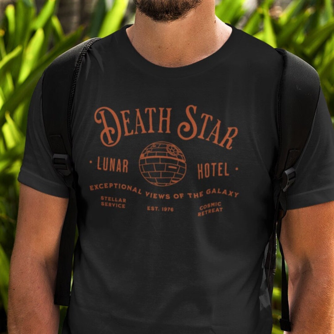 Death Star Lunar Hotel T-shirt, Star Wars T-shirt, Star Wars Parody T ...