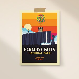 Paradise Falls Travel Poster, Disney UP Poster, Pixar UP Wall Art, UP ...