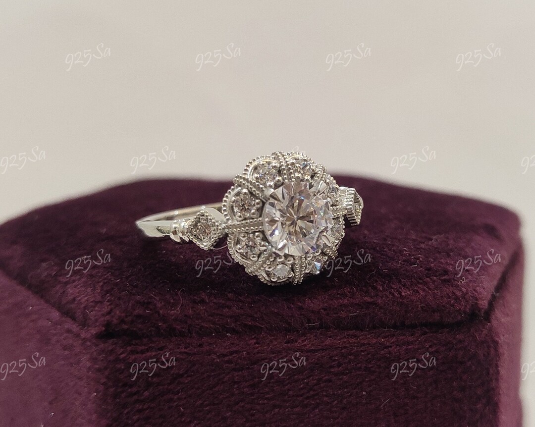 1930s Vintage 2.30ct White Round Cut Engagement Wedding Ring in 925 ...