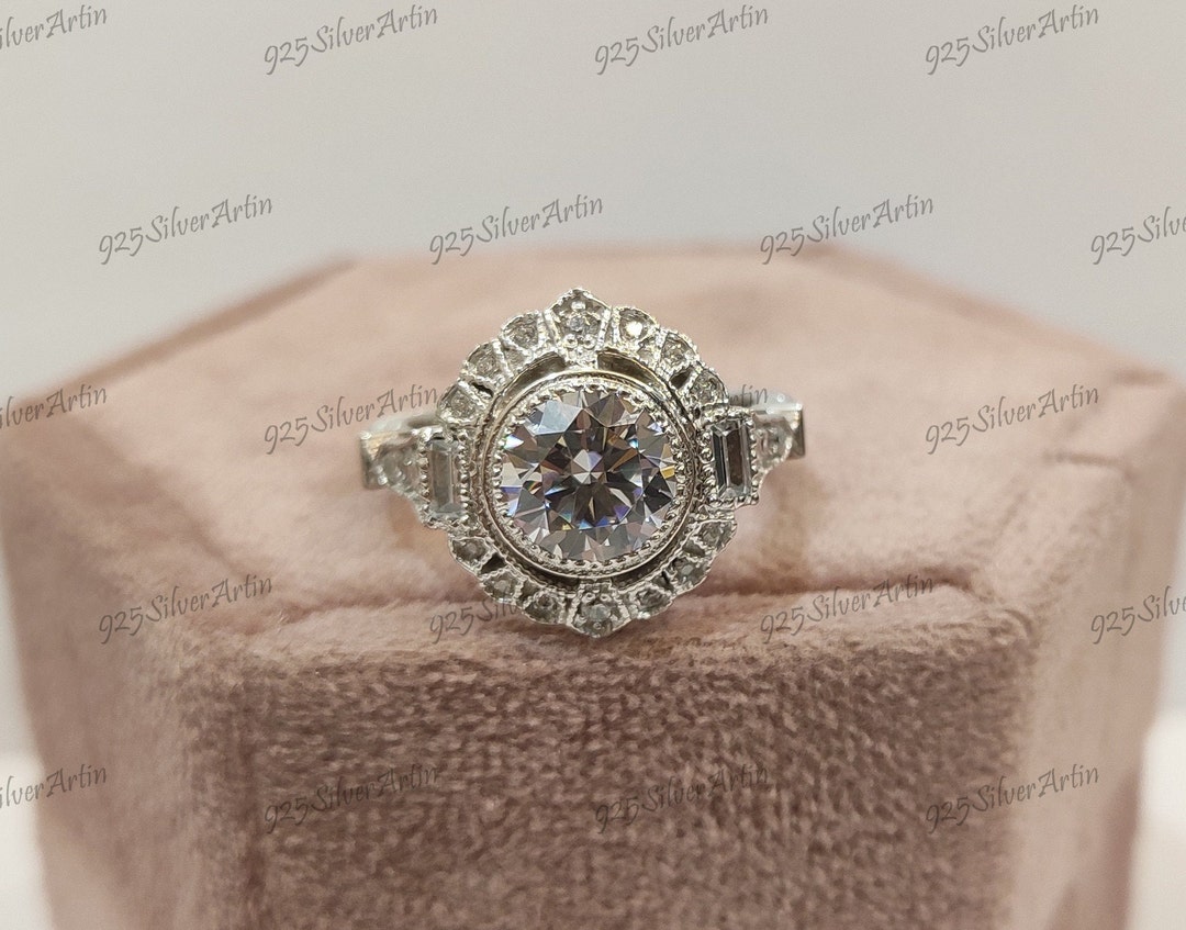 1930s Vintage 2.30ct White Round Cut Engagement Ring in 925 Sterling ...