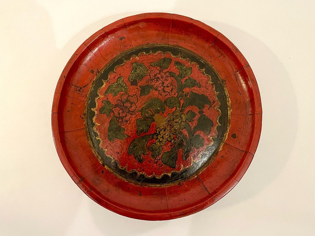 Antique Chinese Lacquered Wooden Plate - Etsy