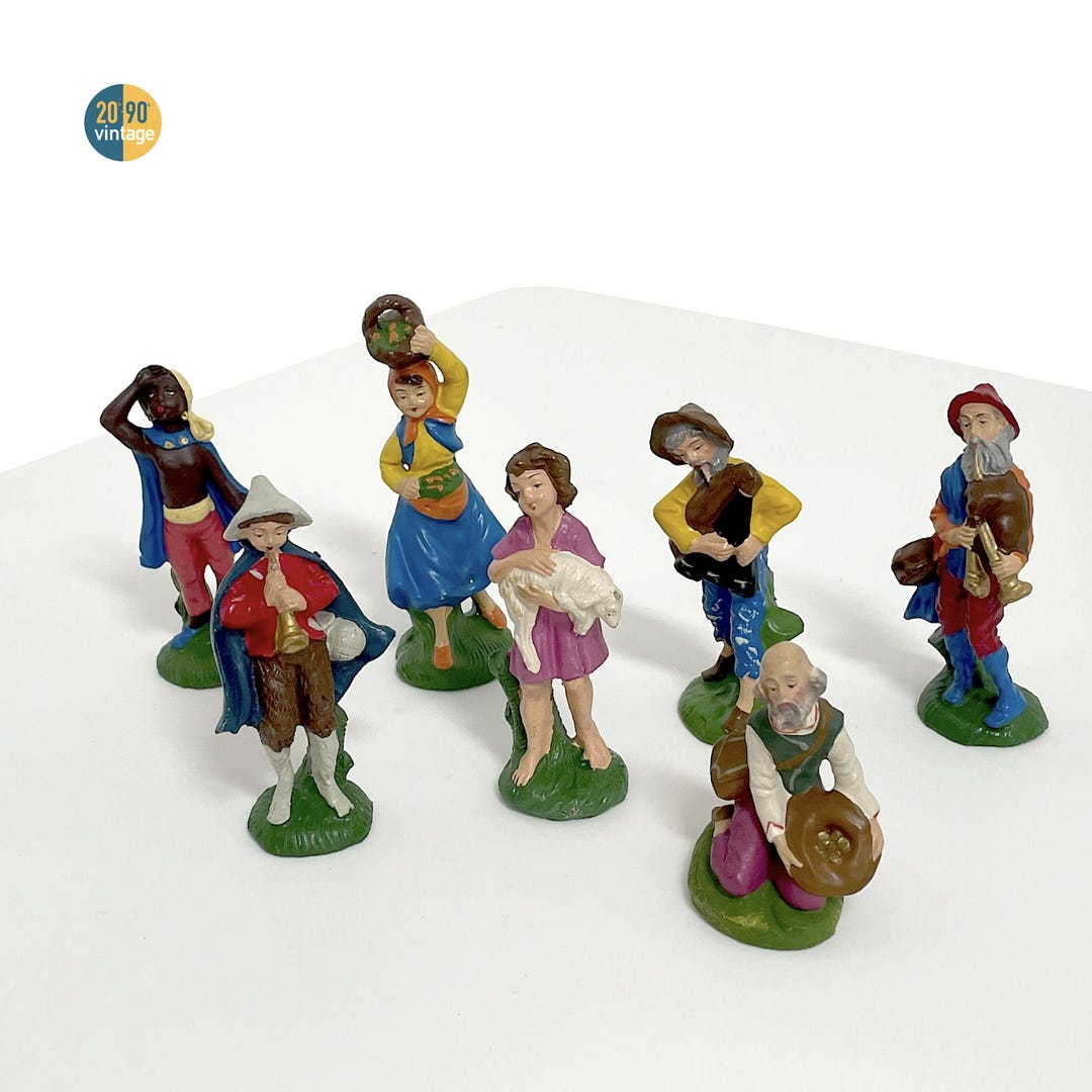 Set of 7 Vintage Plaster or Chalk Nativity Scene Handcrafted Figures ...