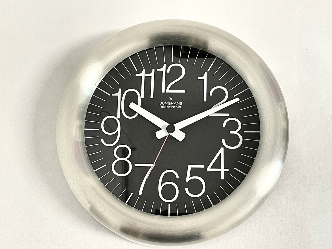 Junghans Round Wall Clock in Brushed Steel | Vintage 1970s - Etsy