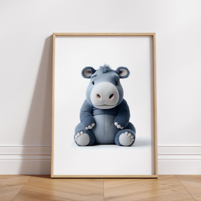 Hippo Nursery Wall Art - Printable Digital Download, Baby Animal Decor ...