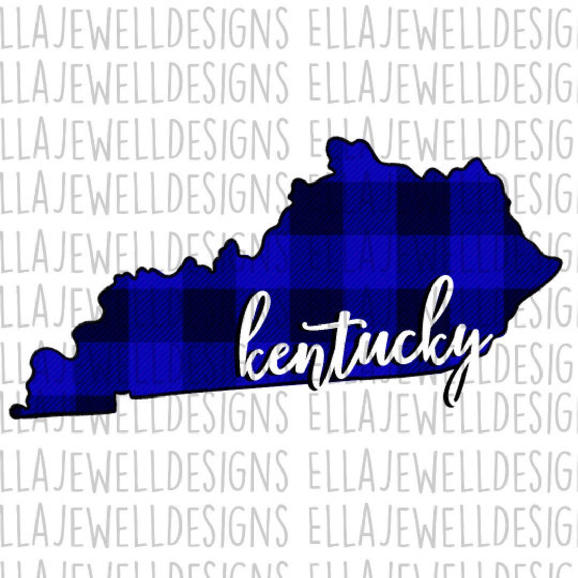 Kentucky State Outline Blue and Black Plaid Check Digital | Etsy