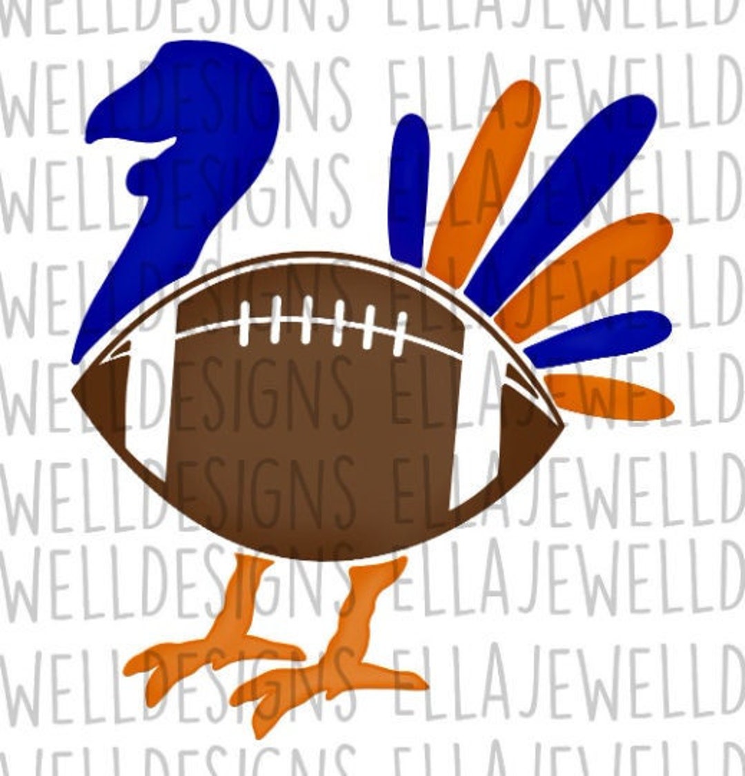 Turkey Football Orange and Blue Thanksgiving Fall Digital Download ...