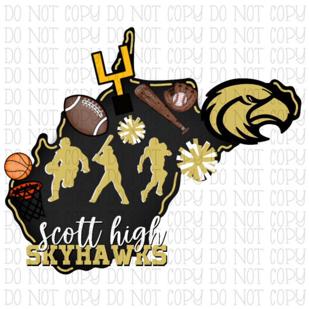 Scott High Skyhawks West Virginia Black and Gold - School Sports Team ...