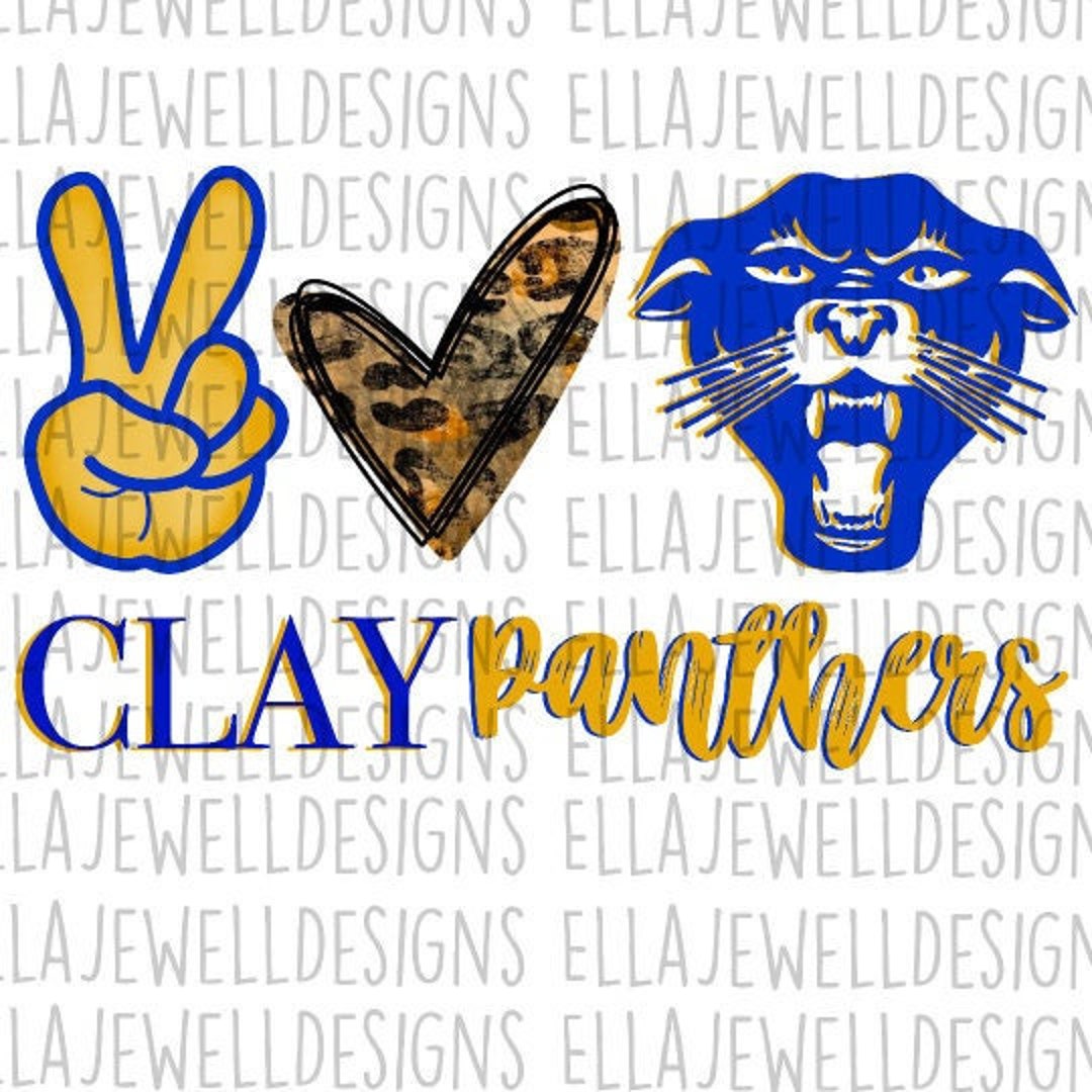 Clay Panthers Gold and Blue Leopard Peace Love Panthers School Sports ...