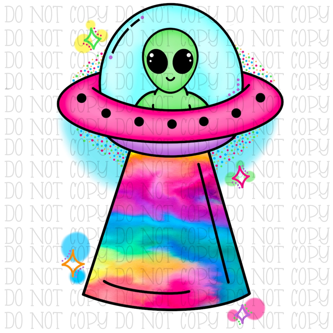Alien Kawaii Tye Dye UFO Stars Rainbow Digital Download Instant PNG ...