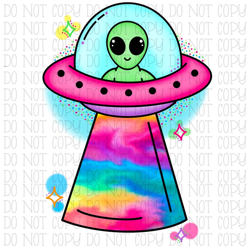 Alien Kawaii Tye Dye UFO Stars Rainbow Digital Download Instant PNG ...