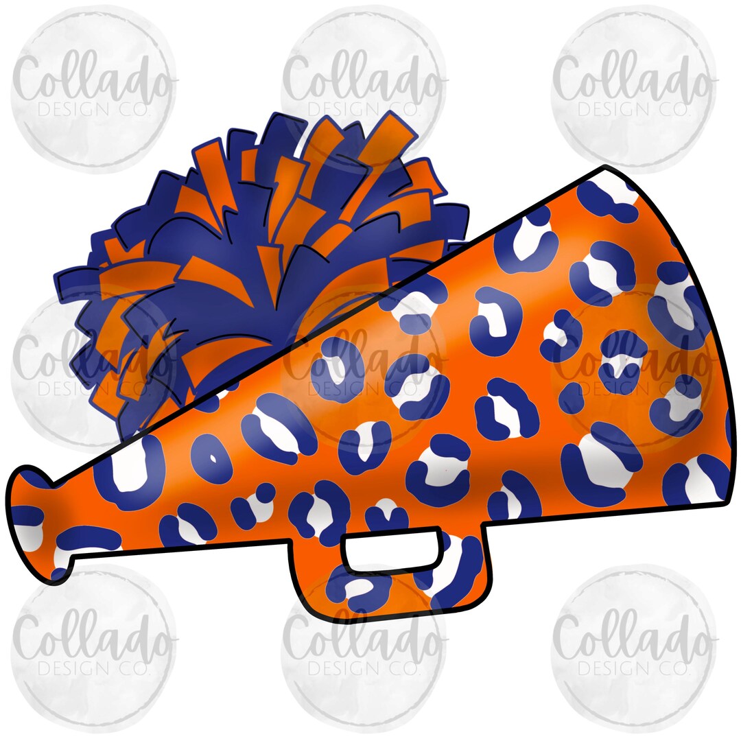 Cheer Megaphone Pom Poms Orange Blue Leopard Digital Instant Download ...