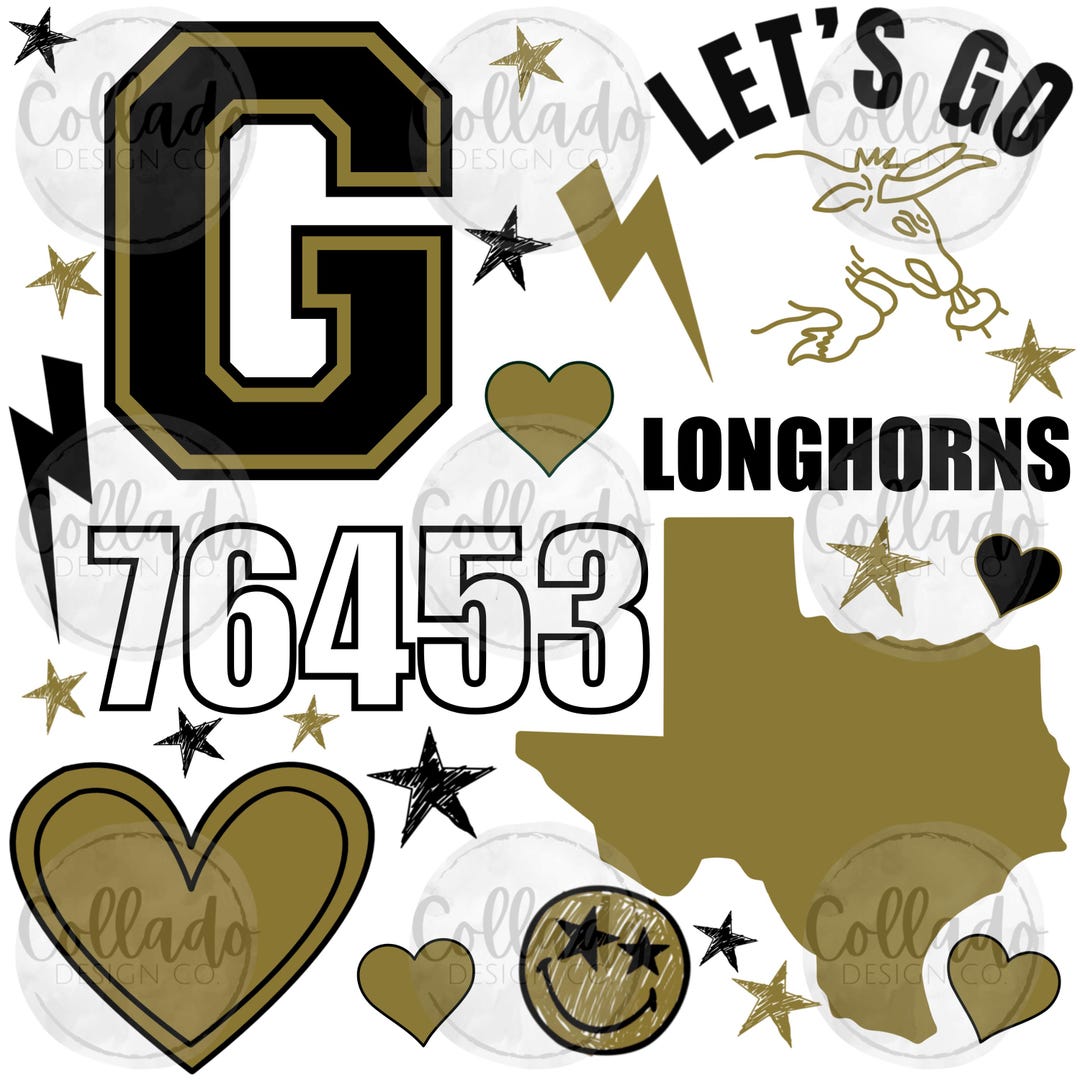 Gordon Longhorns Retro Scatter Texas School Sports Team Gold and Black ...