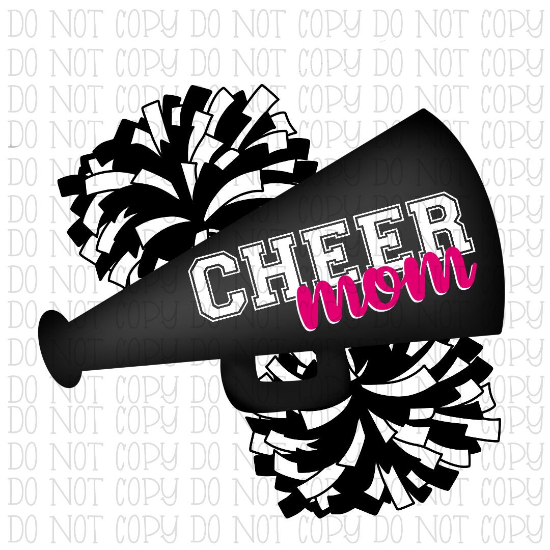 Cheer Mom Megaphone Pom Poms Black White Pink Digital Instant Download ...