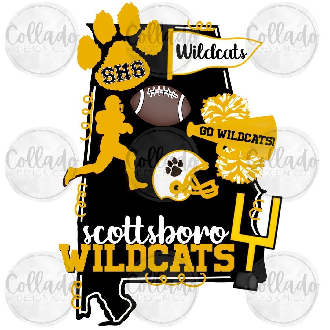Scottsboro Wildcats Alabama AL Football Schwarz und Gelb Sport ...