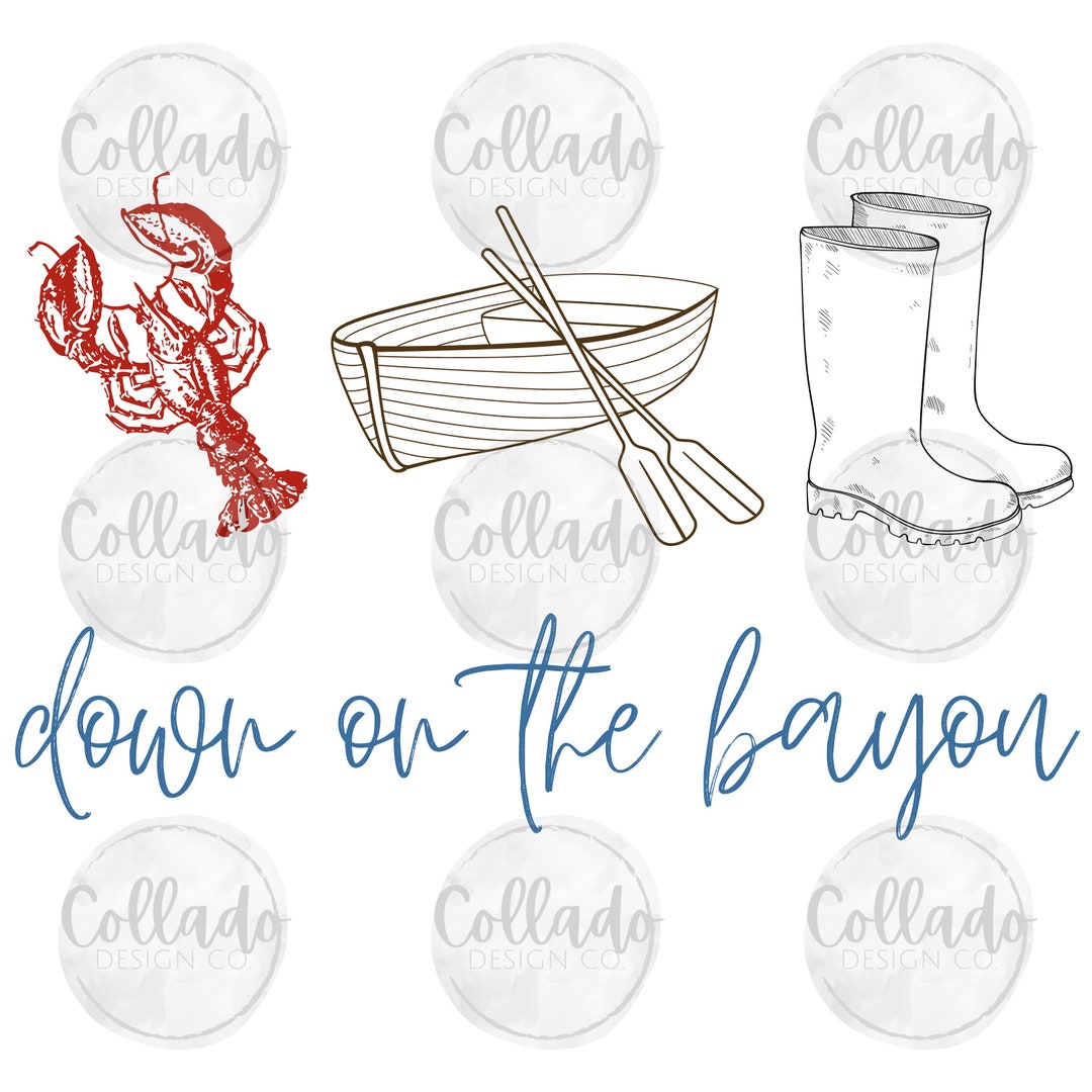 Down on the Bayou Crawfish Boat Rainboots Trio Louisiana Cajun Digital ...
