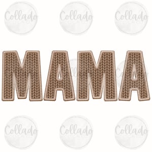 Mama Block Letter Faux Crochet Tan Brown Stitching - Digital Download ...
