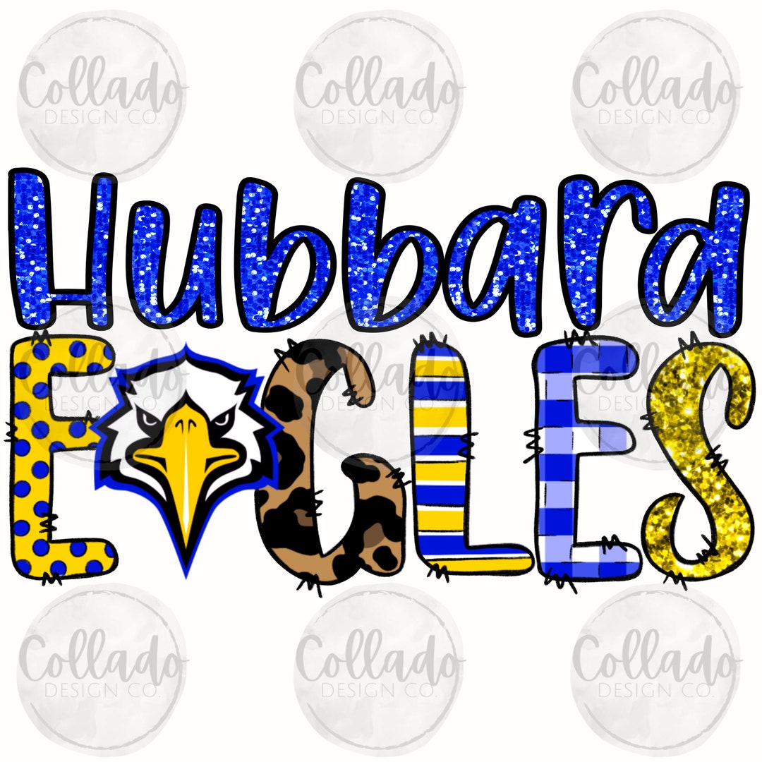 Hubbard Eagles Texas School Sports Team Blue and Yellow Gold Glitter ...