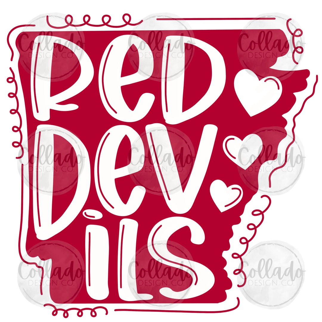 Red Devils Arkansas AR State Outline Spellout School Sports Team ...