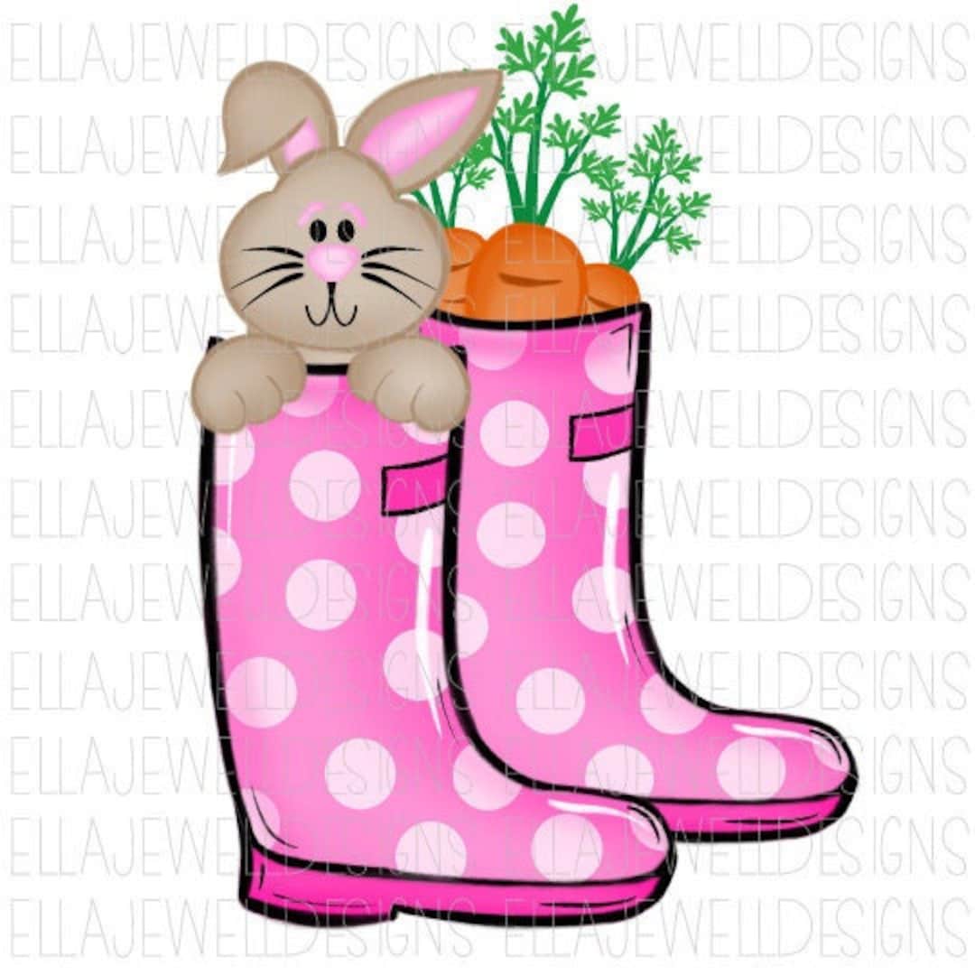 Easter Bunny Carrots Rain Boots Pink Digital Download PNG File - Etsy