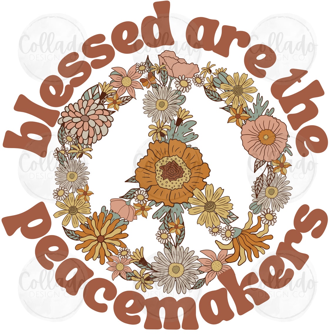 Blessed Are the Peacemakers Boho Retro Groovy Peace Sign Wildflowers ...