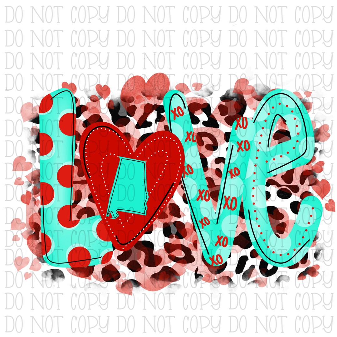 Alabama Love Leopard Mint Rot Weiß Valentinstag Liebe Digital Instant ...