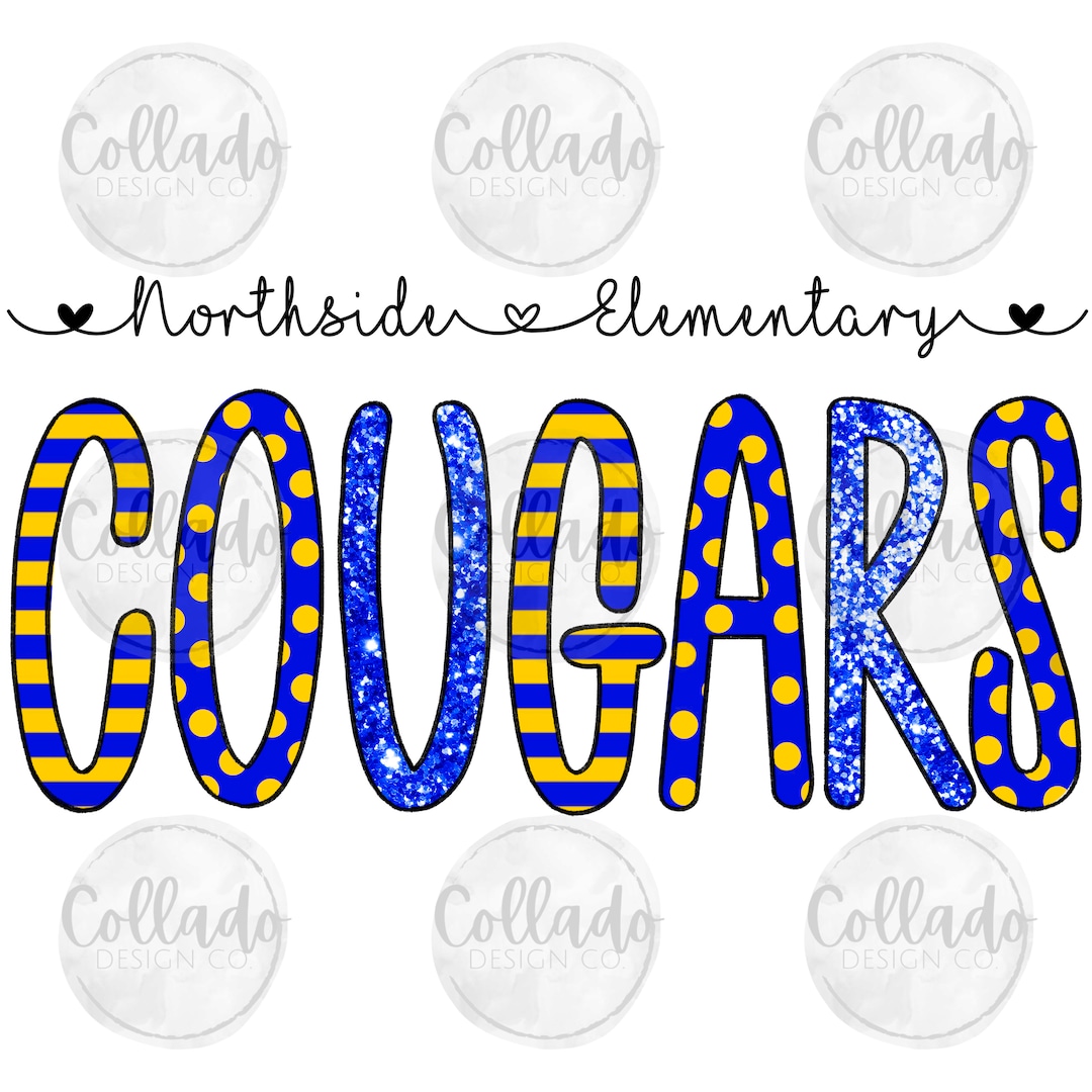 Northside Elementary Cougars Patterns Blue and Yellow Glitter - School ...