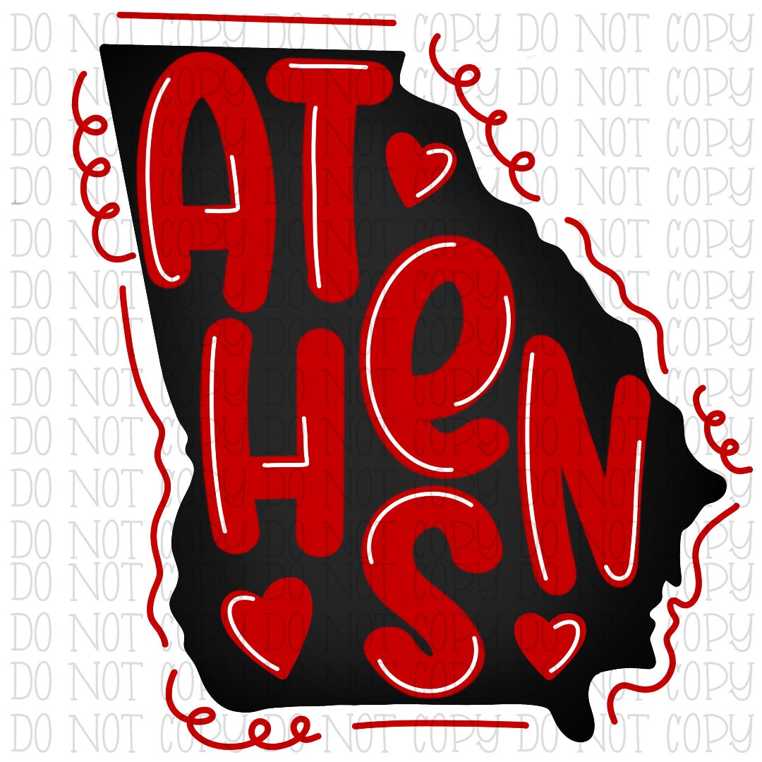 Athens Georgia Black and Red State Outline School Sports Team Digital ...
