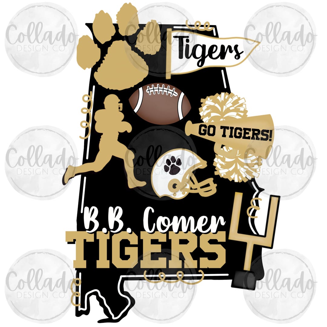 BB Comer Tigers Alabama AL Football Black and Gold Sports School Team ...