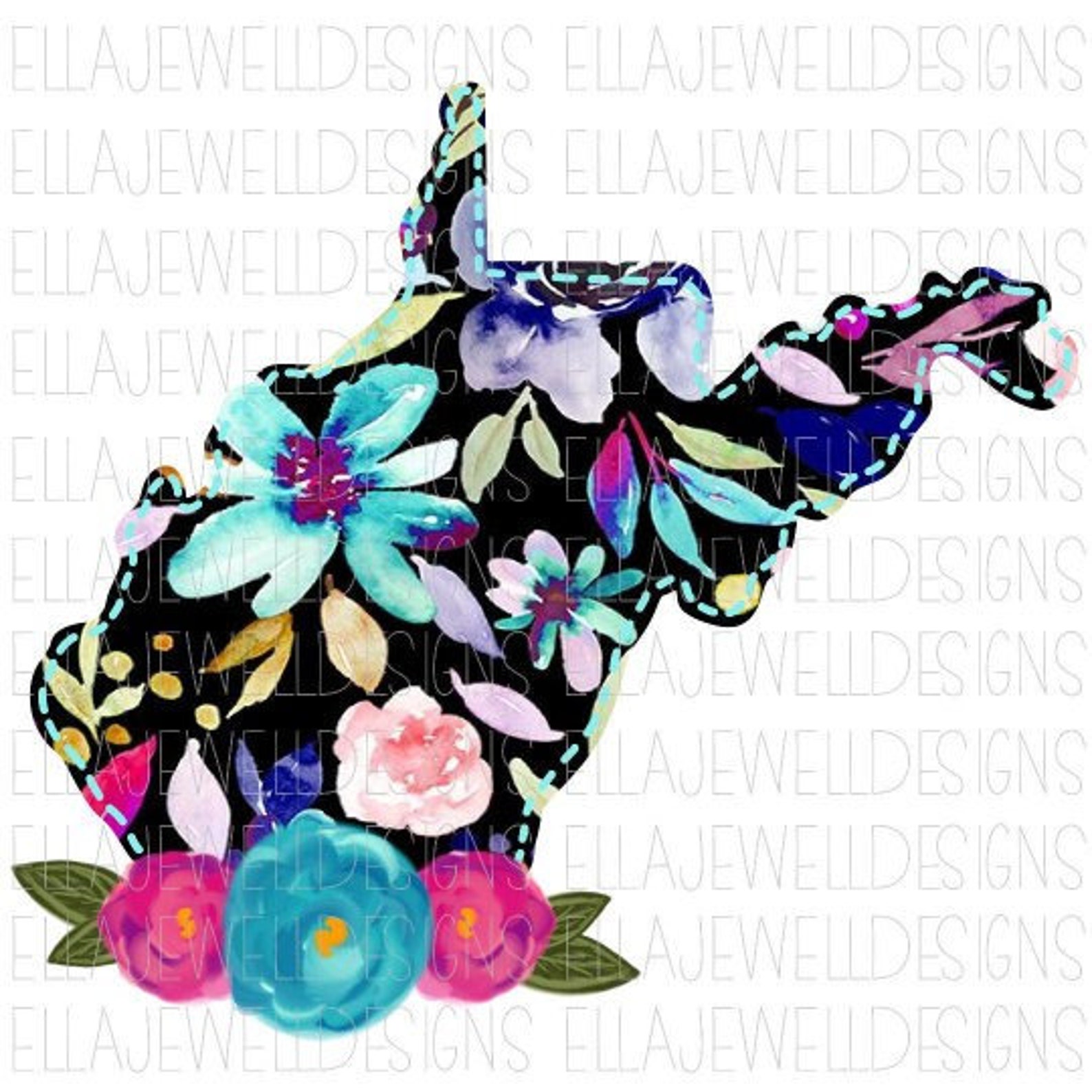 Floral Print West Virginia Watercolor Flowers LOVE WV - Etsy