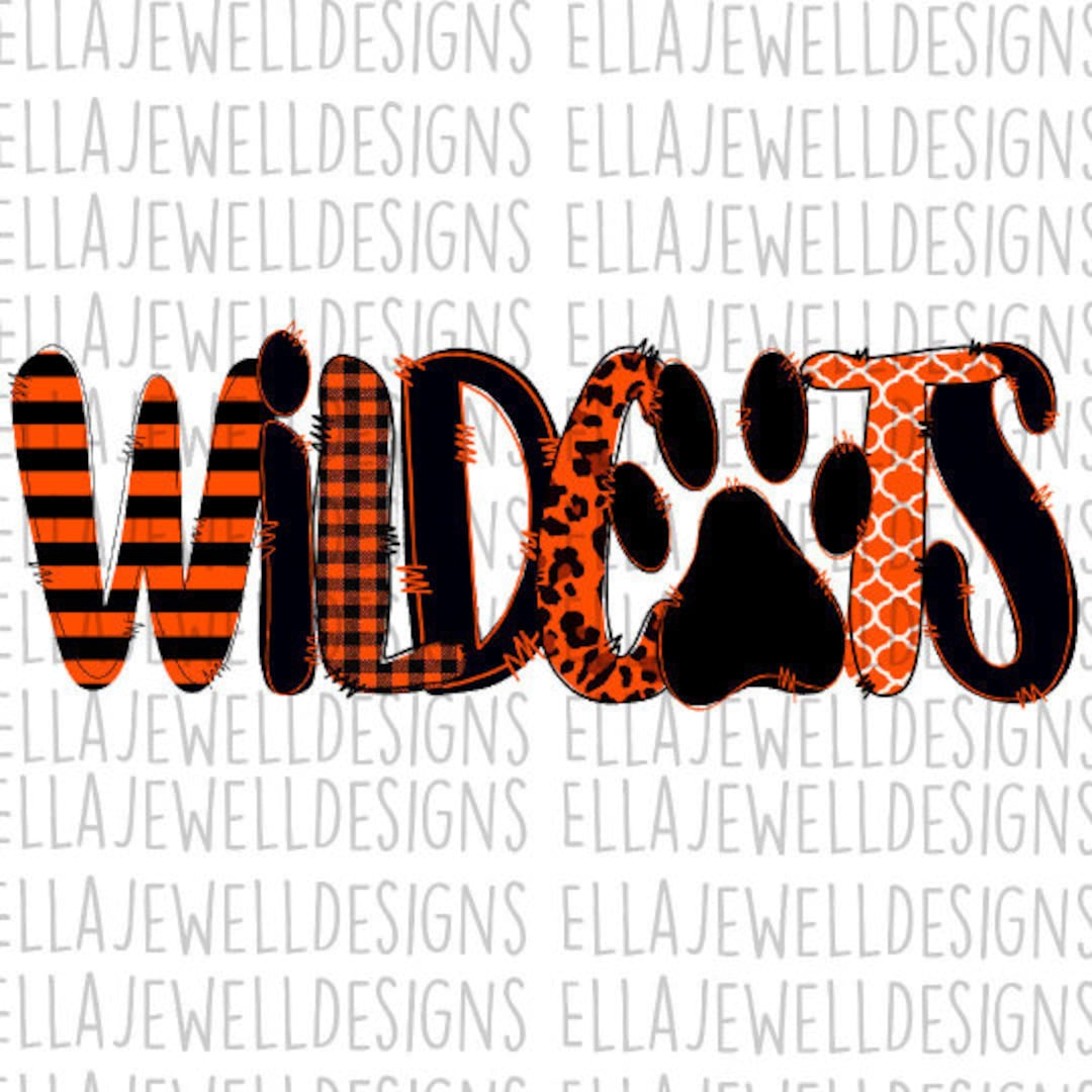 Wildcats - Orange and Black - Paw Print - School Sports Team Digital ...