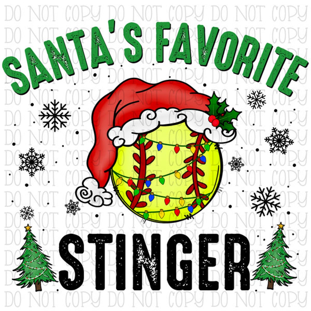 Santa's Favorite Stinger - Softball- Santa Hat - Christmas Lights ...