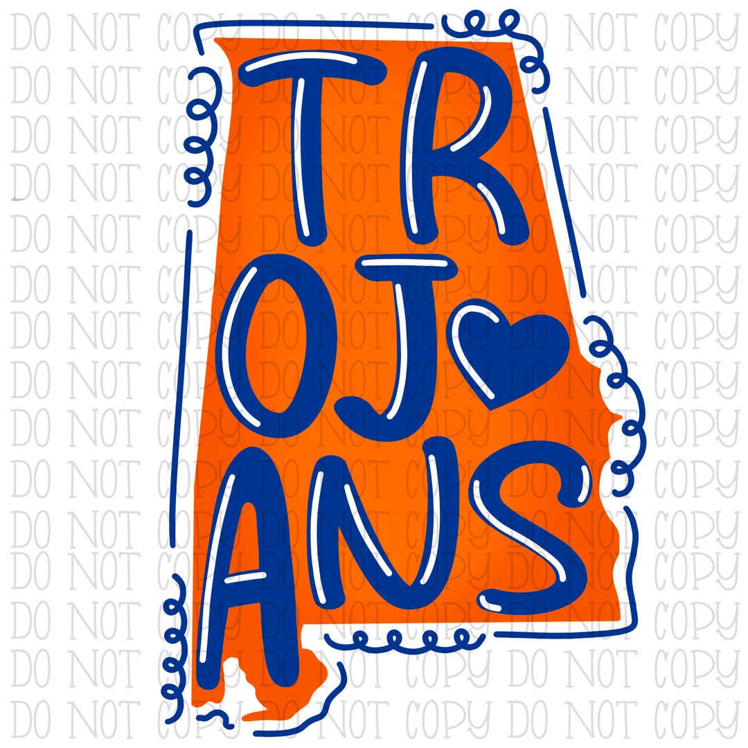 Trojans Alabama Blue and Orange State Outline School Sports Team ...