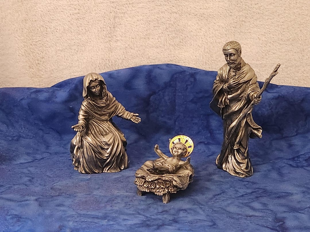 Pewter Holy Family Nativity 4 Piece Set by Kirk Stieff Lenox Holiday ...