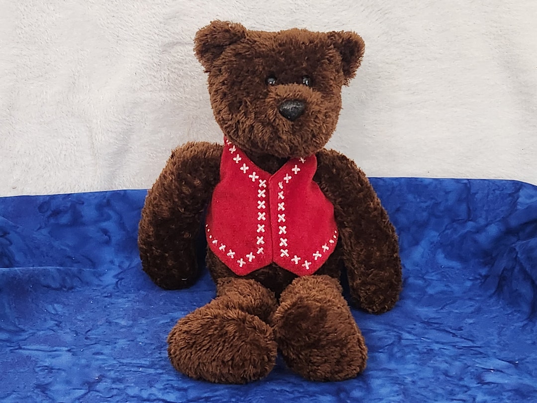 Vintage Brown Bear Plush With Red Vest From Helping Hugs - Etsy