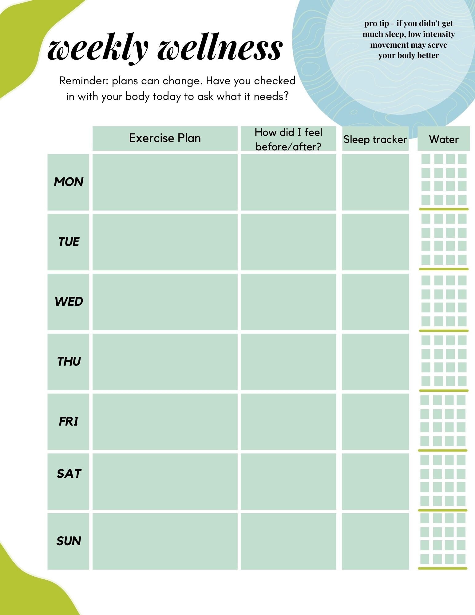 Women's Weekly Fitness Tracker - Etsy