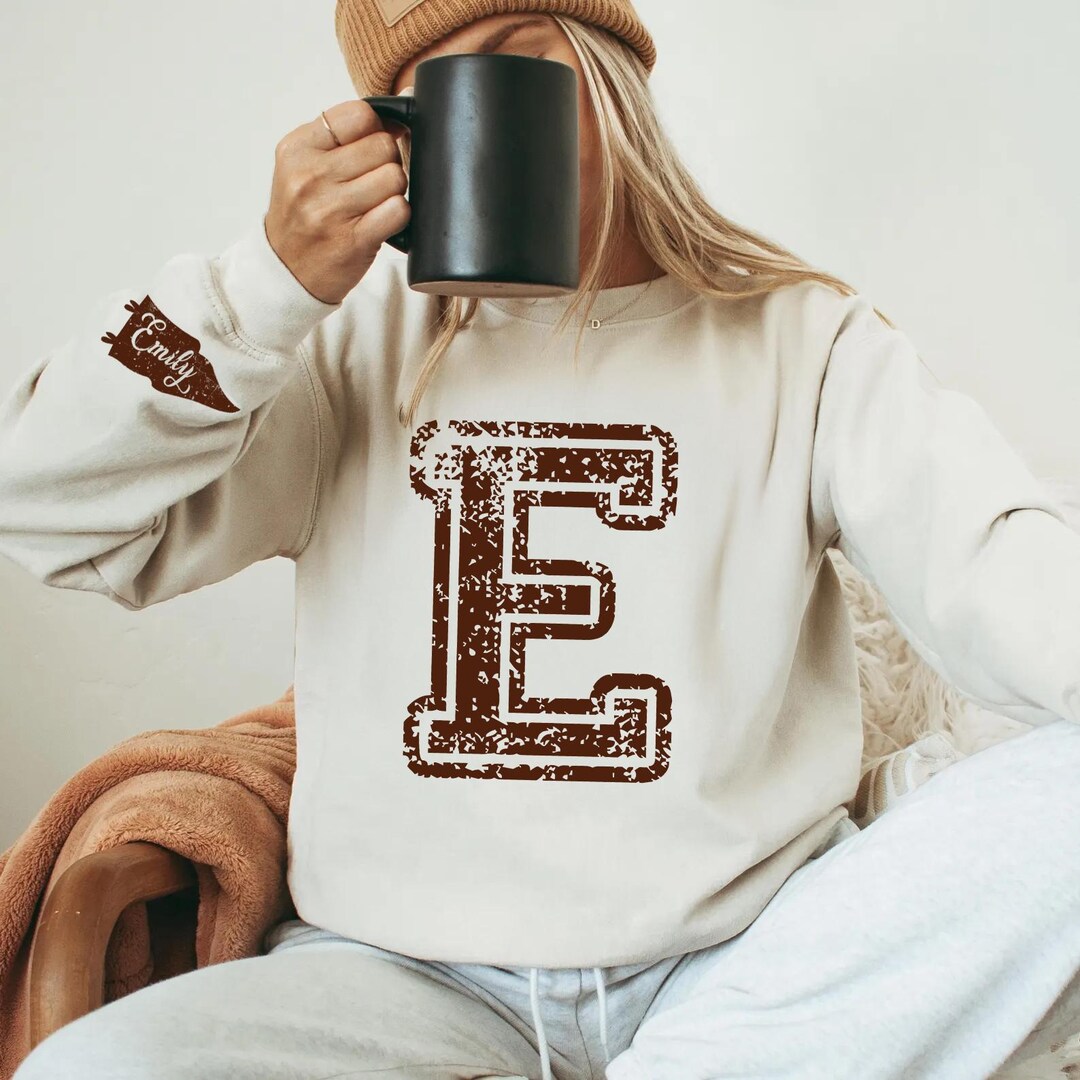 Custom Varsity Letter Sweatshirt With Name on Sleeve, Personalized ...