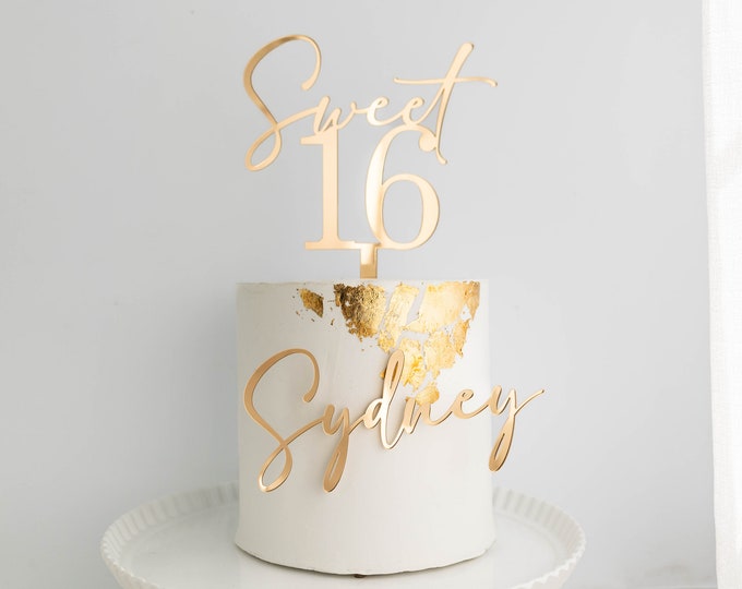 Sweet 16 Topper & Name Charm Set Acrylic Cake Topper Set Sixteenth ...