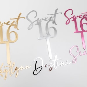 Sweet 16 Topper & Name Charm Set | Acrylic Cake Topper Set | Sixteenth ...