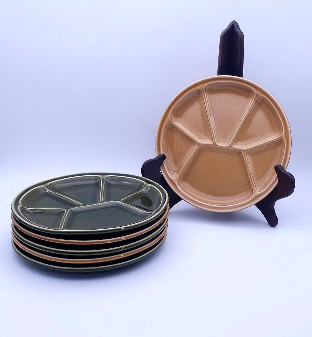 Gien France Fondue Plates - Green - Brown - Set of 6 - Made in France ...