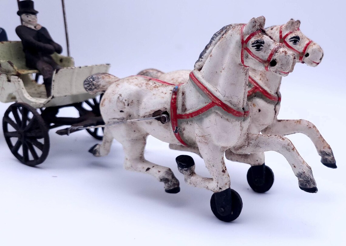 Hubley Mfg. Co. Cast Iron Horses With Carriage - Old Toys - Antique ...