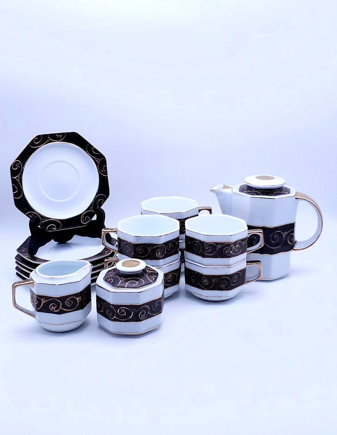 Royal Satsuma Japanese Tea Set Black Gold Handpainted Tea Set ...
