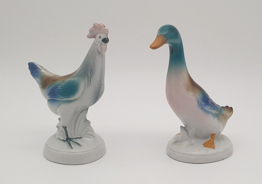 Vintage Porcelain Foreign Figurines Duck Rooster Decorative Figurine ...