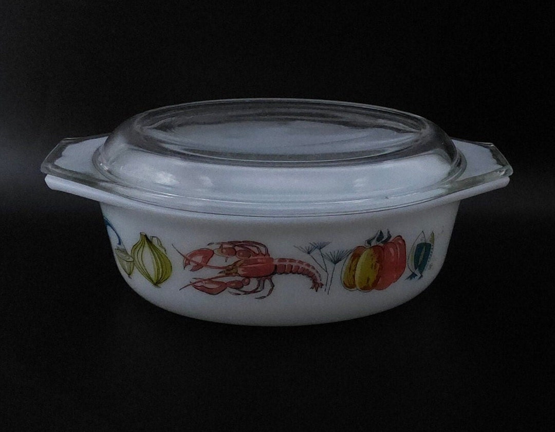 Pyrex JAJ Baking Dishes 70s Fish Vintage Frosted Glass Glass Lid Made ...