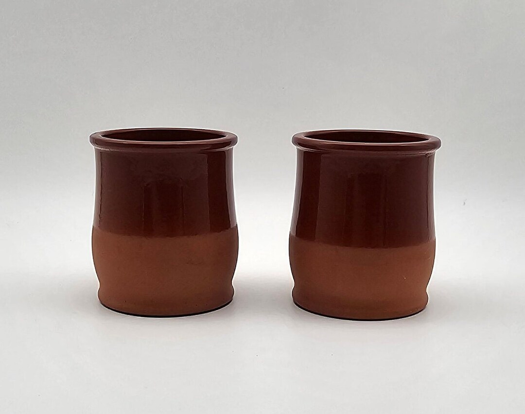 Cermer La Fermiére Vintage French Glazed Terracotta Yogurt Pots Brown ...