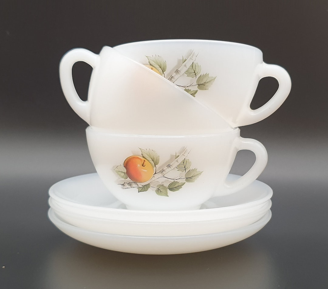 70s Vintage Arcopal Fruit De France Cups With Saucer Arcopal Glass Milk ...
